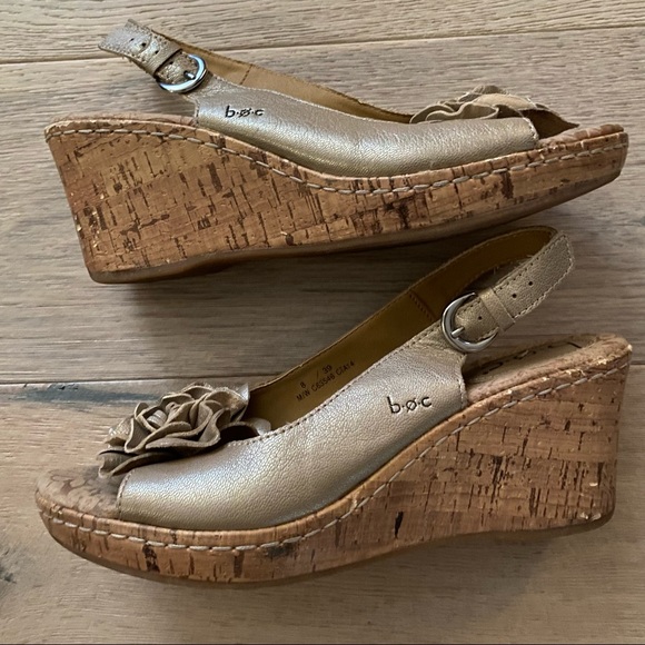 boc | Shoes | Boc Born Concept Gold Metallic Slingback Floral Cork ...